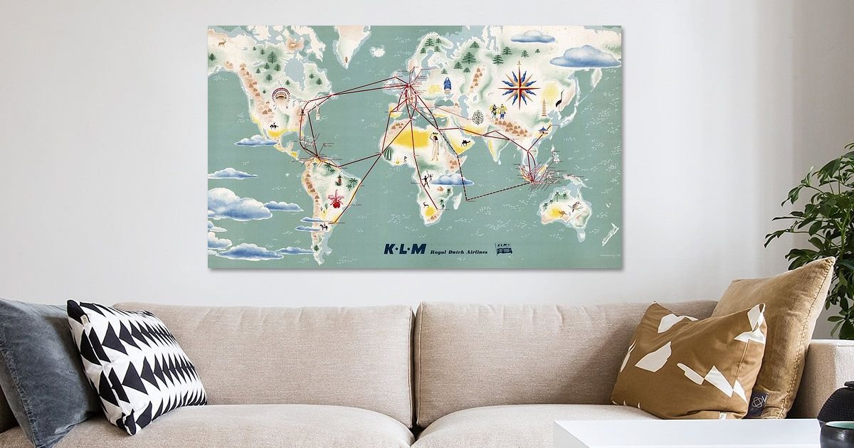 Map of KLM Royal Dutch Airlines Flight Routes by World Maps on canvas ...