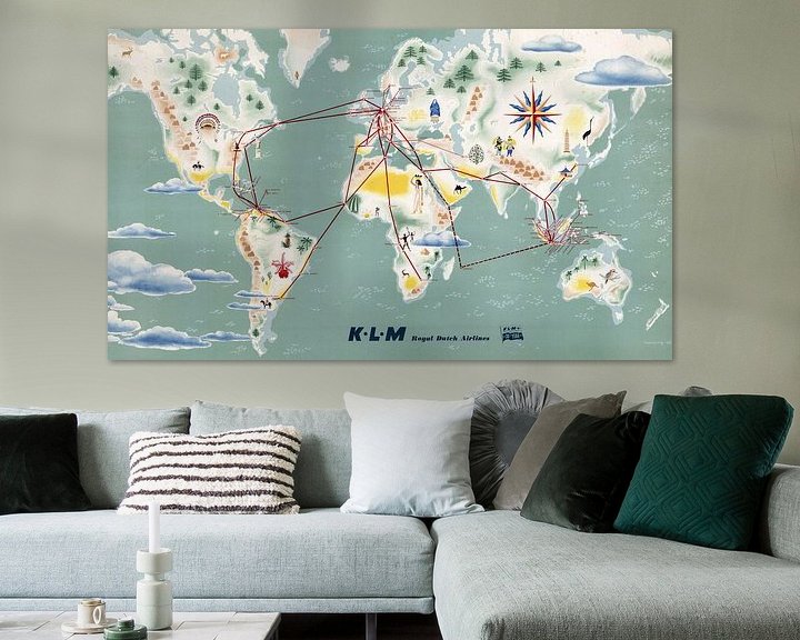 Map of KLM Royal Dutch Airlines Flight Routes by World Maps on canvas ...