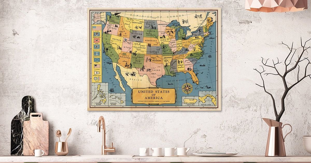 Vereinigte Staaten von Amerika, alte Karte von World Maps auf ArtFrame ...
