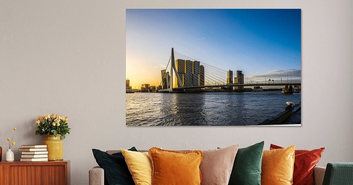 Rotterdam Skyline in the morning van RB-Photography op canvas, behang ...