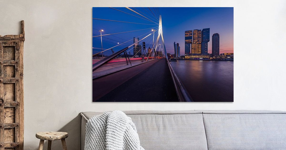 Erasmus Bridge and De Rotterdam by Ronne Vinkx on canvas, poster ...