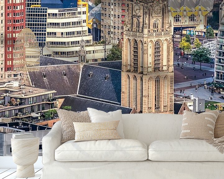 Rotterdam, collage van iconen van Frans Blok op canvas, behang en meer