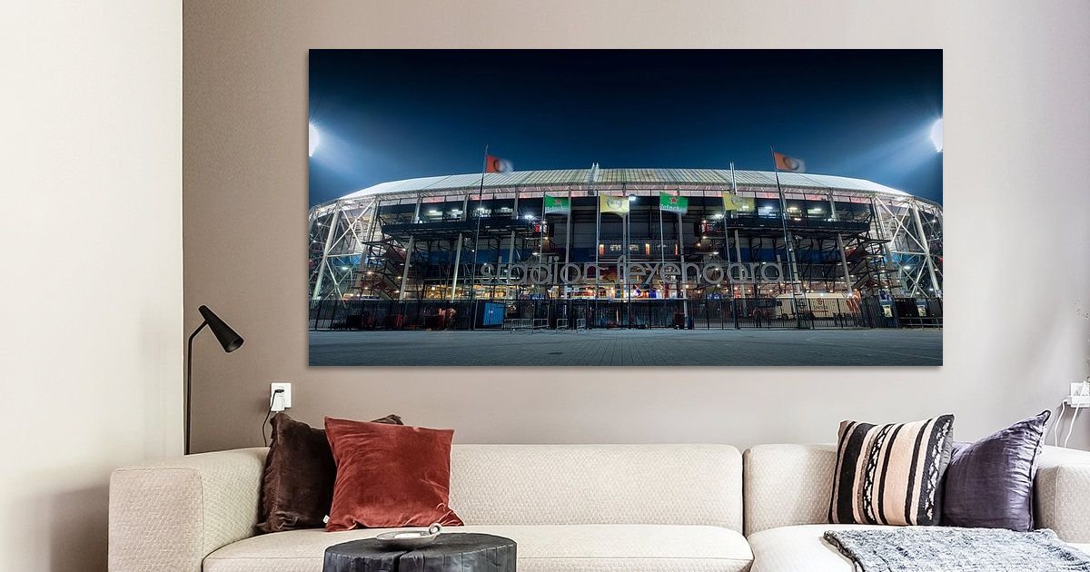 Avondfoto van Feijenoord stadion De Kuip van Mark De Rooij op canvas ...