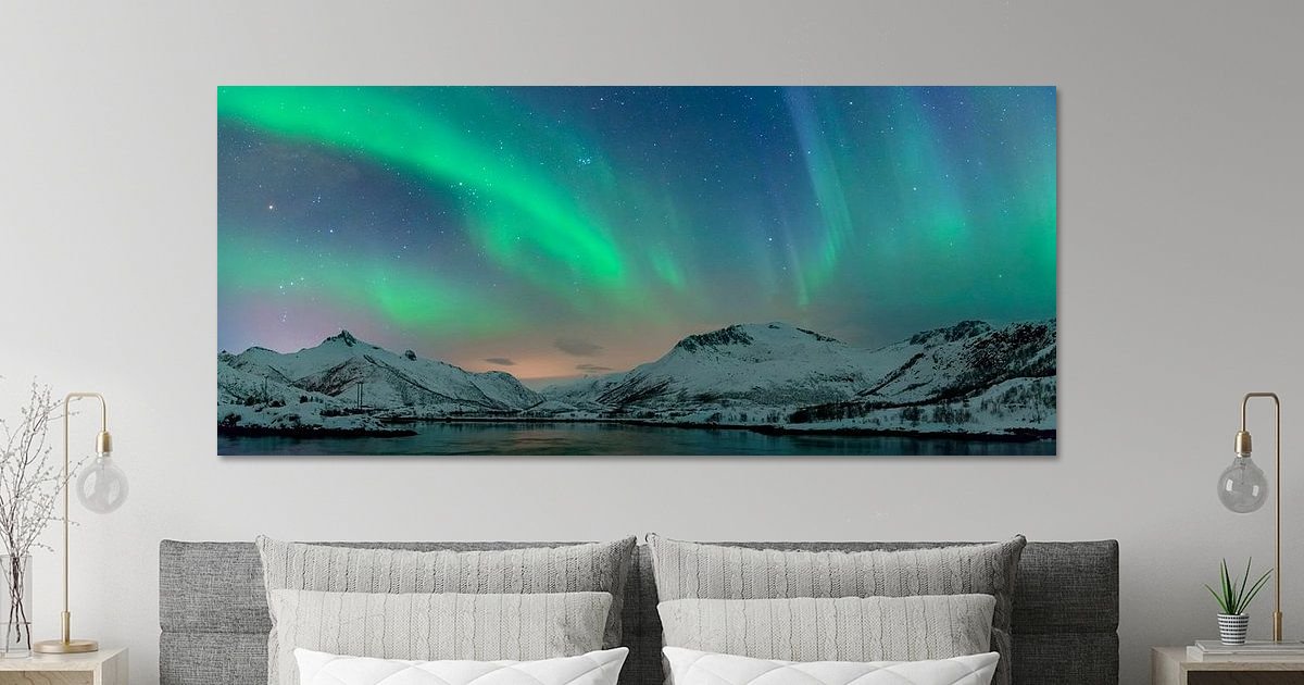 Noorderlicht, poollicht of Aurora Borealis over de Lofoten eilanden in ...