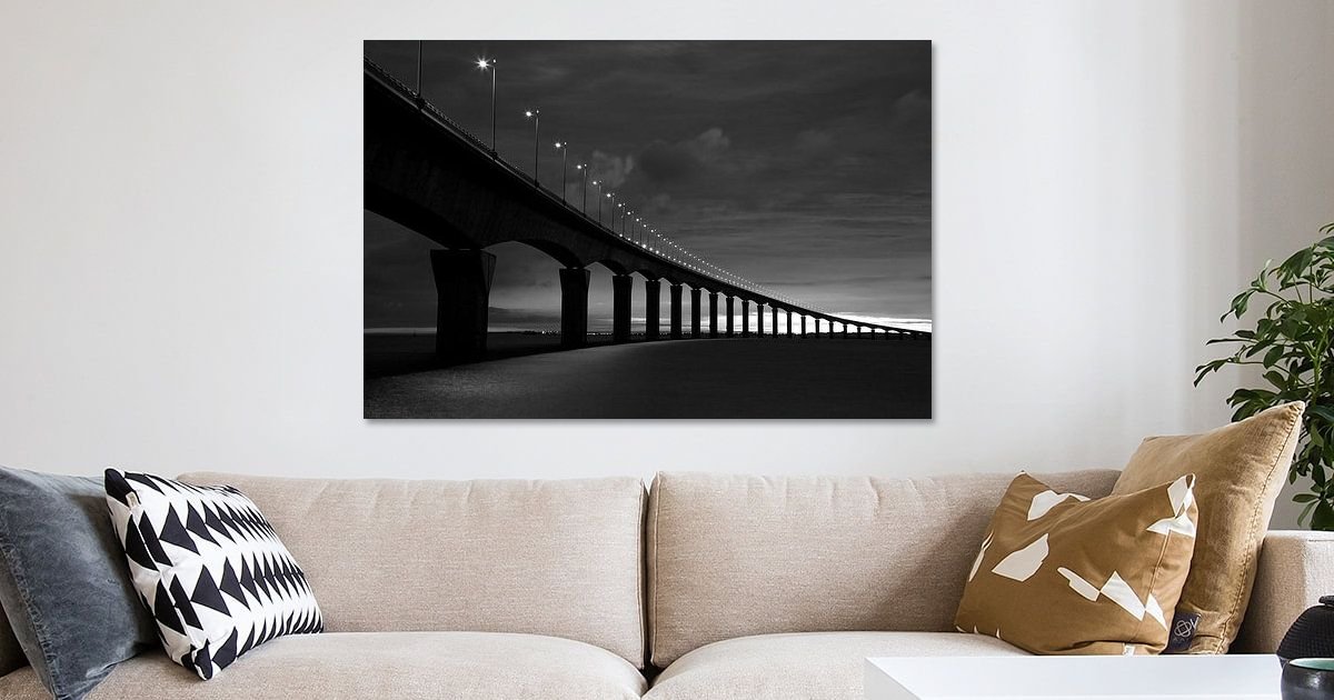 Pont l'Île de Re 6 heure le matin van Patrick LR Verbeeck op canvas ...