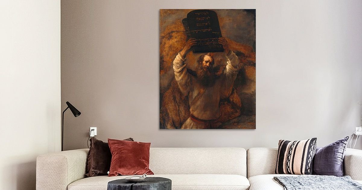 Moses with the Ten Commandments, Rembrandt van Rijn on canvas, poster ...