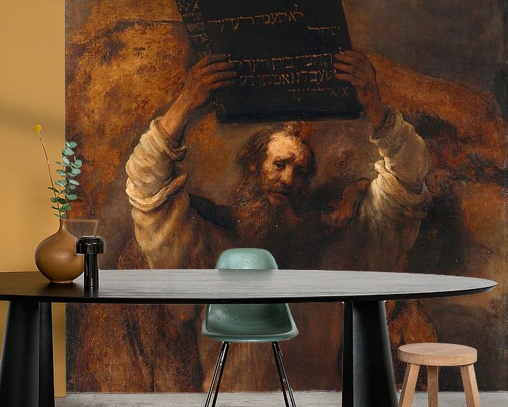 Moses with the Ten Commandments, Rembrandt van Rijn on canvas, poster ...