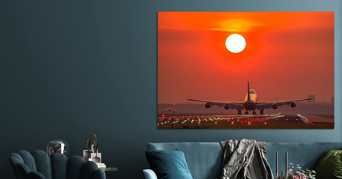Boeing 747 landing during sunrise by Dennis Dieleman on canvas, poster ...