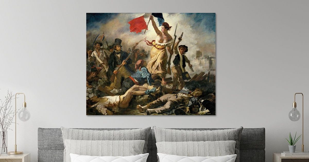 De Vrijheid leidt het volk, Eugène Delacroix - 1830 op canvas, behang ...