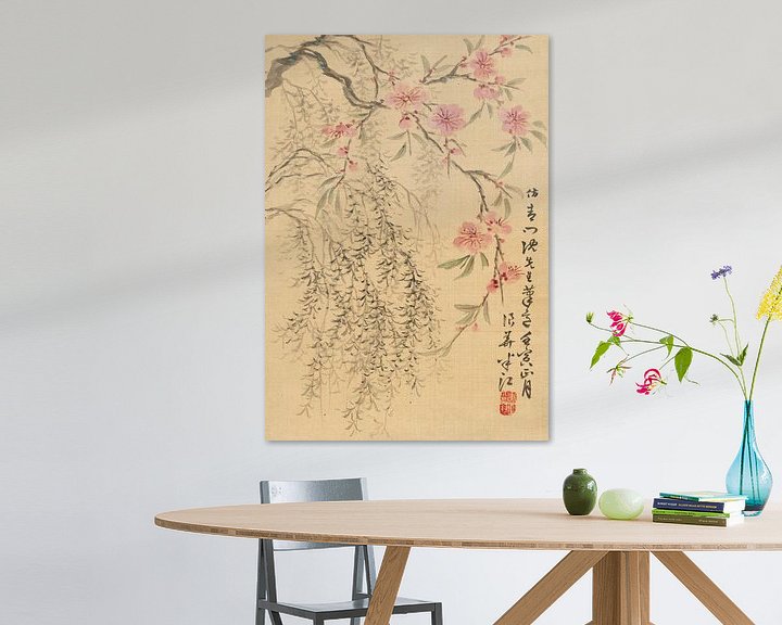 Hanko Okada. Peach Blossoms and Willows op canvas, behang, poster en meer