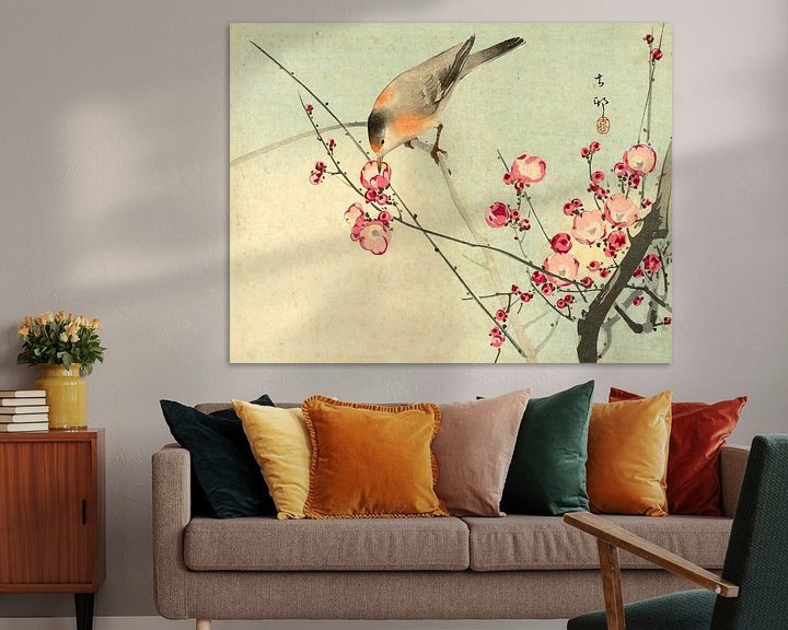 Zangvogel op bloesemtak, Ohara Koson op canvas, behang, poster en meer