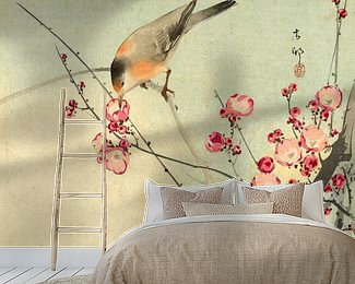 Zangvogel op bloesemtak, Ohara Koson op canvas, behang, poster en meer