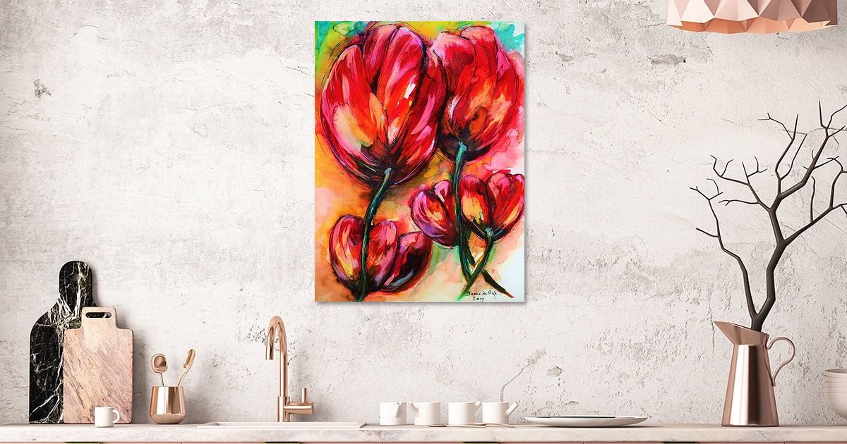 Rode tulpen. van Ineke de Rijk op canvas, behang en meer
