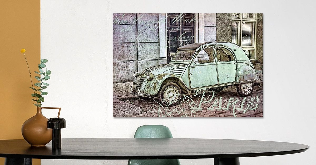 Historische 2CV Citroen in Parijs van Andrea Haase op canvas, behang en ...