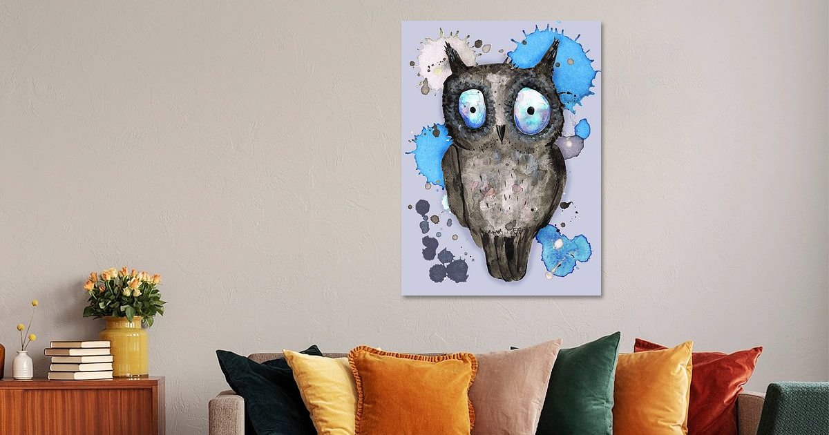 Blauw Oog uil van Bianca Wisseloo op canvas, behang en meer