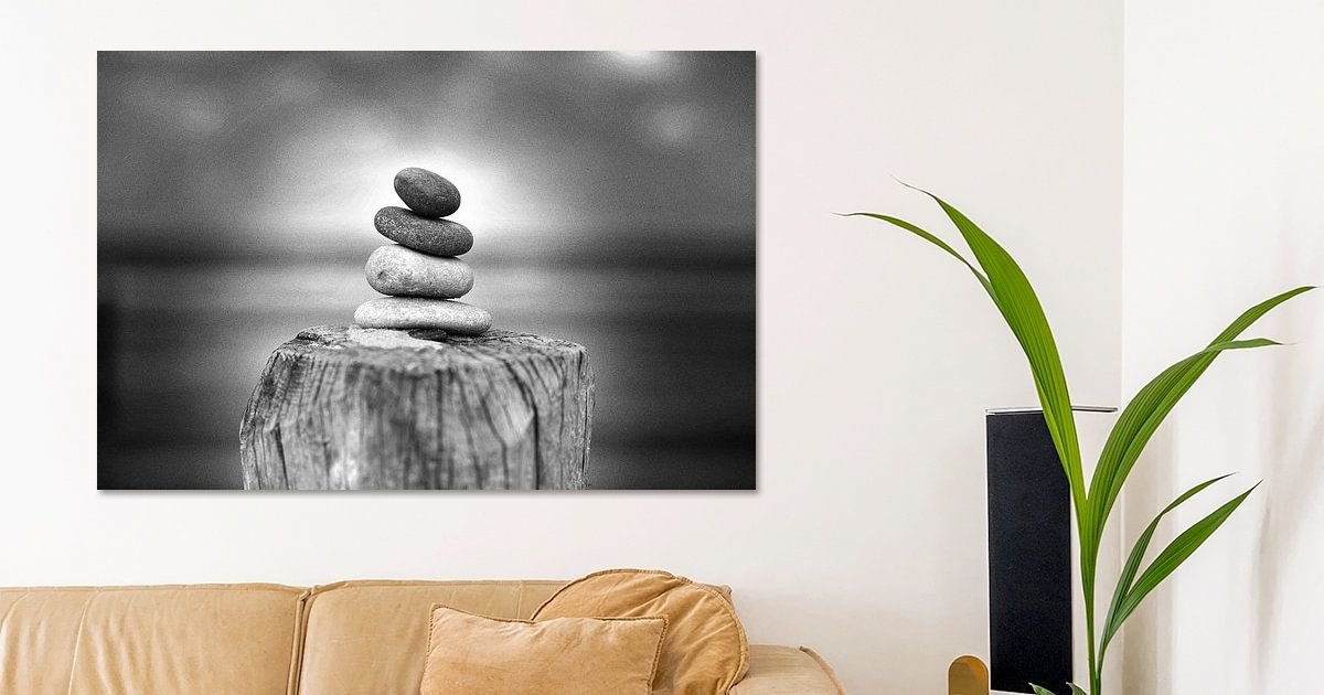 Zen Stone (zwart-wit) van Rob Blok op canvas, behang en meer