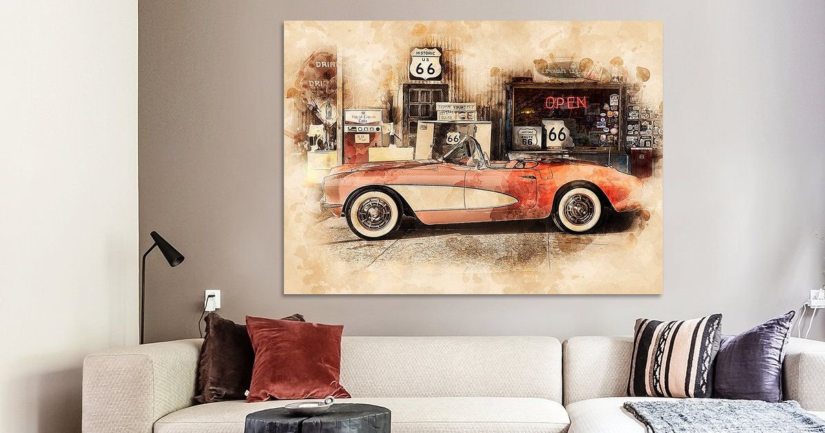 Route 66 van Peter Roder op canvas, behang en meer