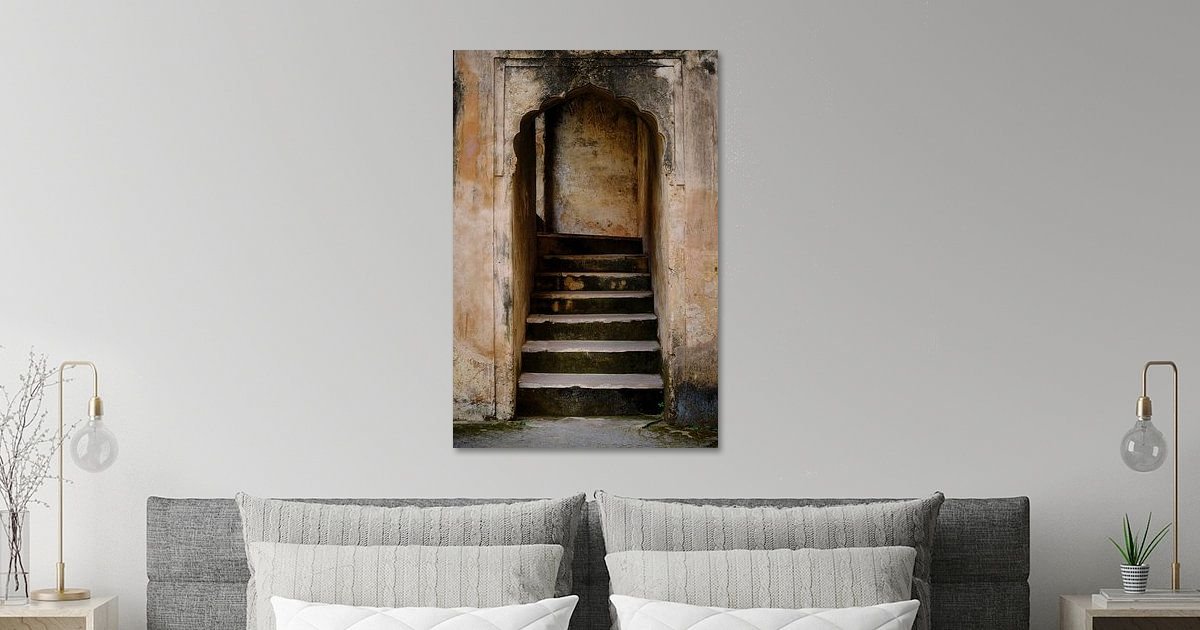 poort met trap in Raj Mahal tempel van Karel Ham op canvas, behang en meer