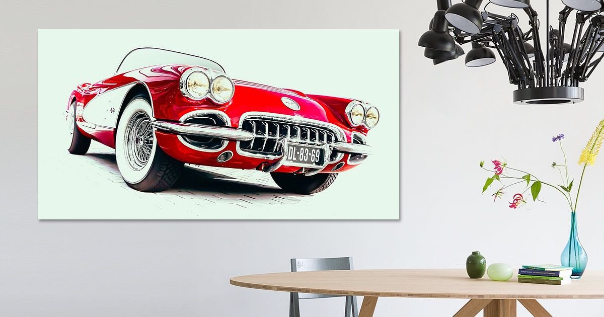 "Little Red Corvette" van marco de Jonge op canvas, behang en meer