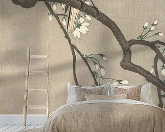Koolmezen op bloesemtak van Ohara Koson op canvas, behang, poster en meer