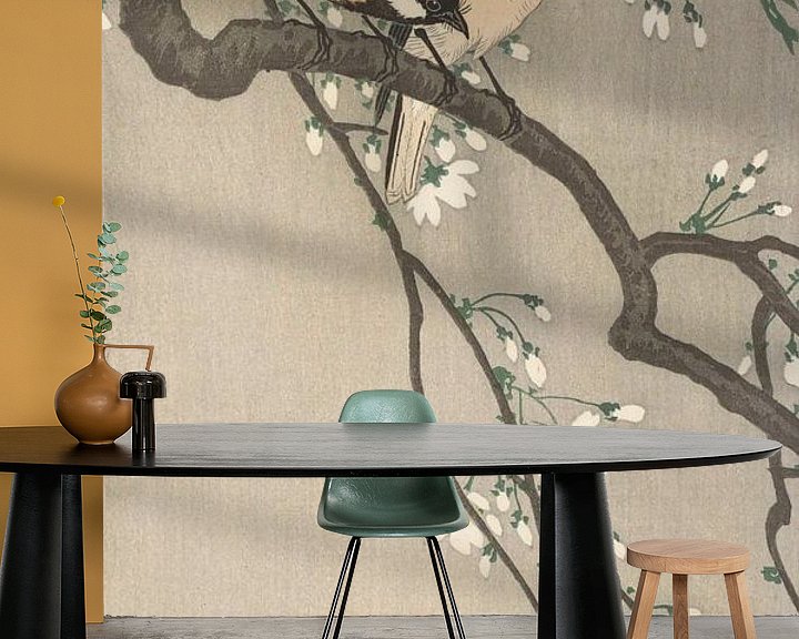 Koolmezen op bloesemtak van Ohara Koson op canvas, behang, poster en meer