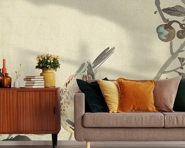 Gors op bloesemtak van Ohara Koson op canvas, behang, poster en meer