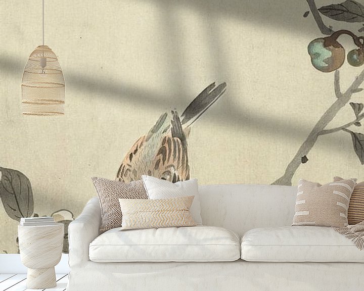 Gors op bloesemtak van Ohara Koson op canvas, behang, poster en meer