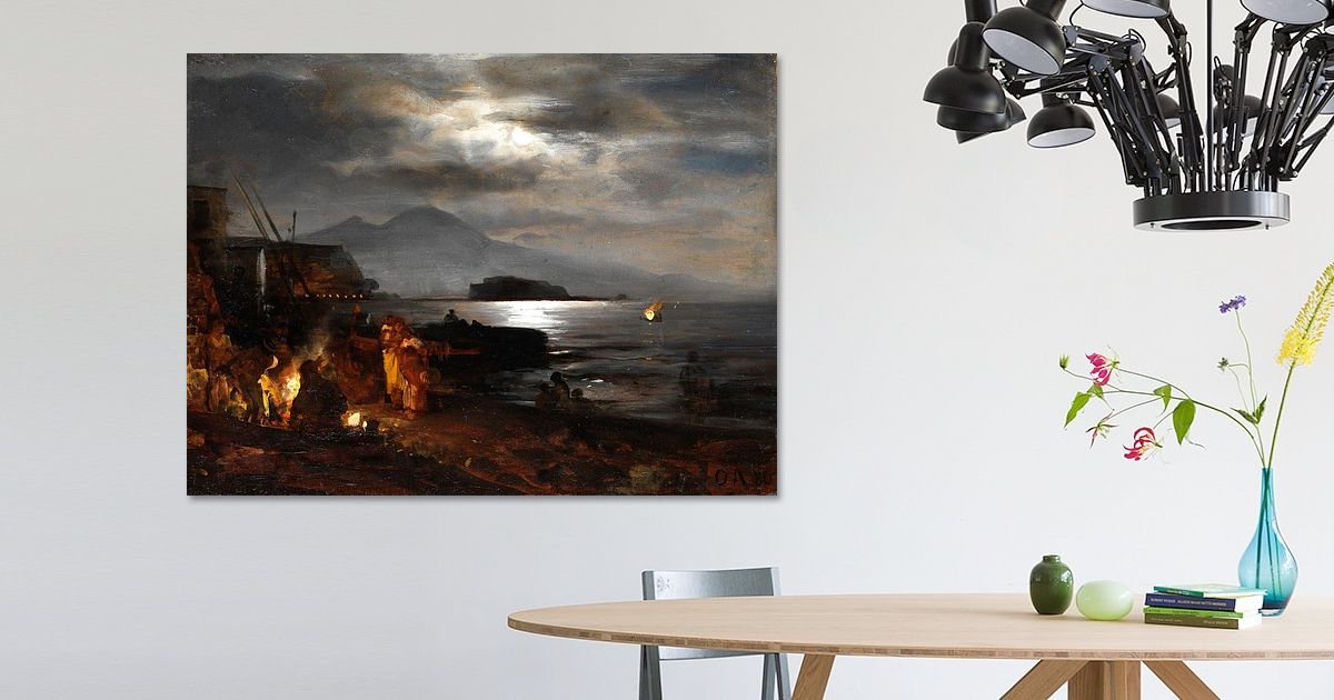 Oswald Achenbach.Night view of Naples on canvas, poster, wallpaper and more