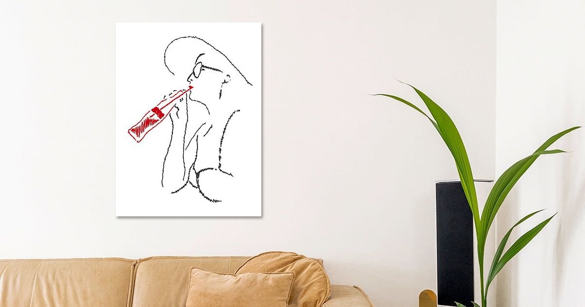 Zon, zee en een koude Coca Cola (lijntekening portret vrouw bikini ...