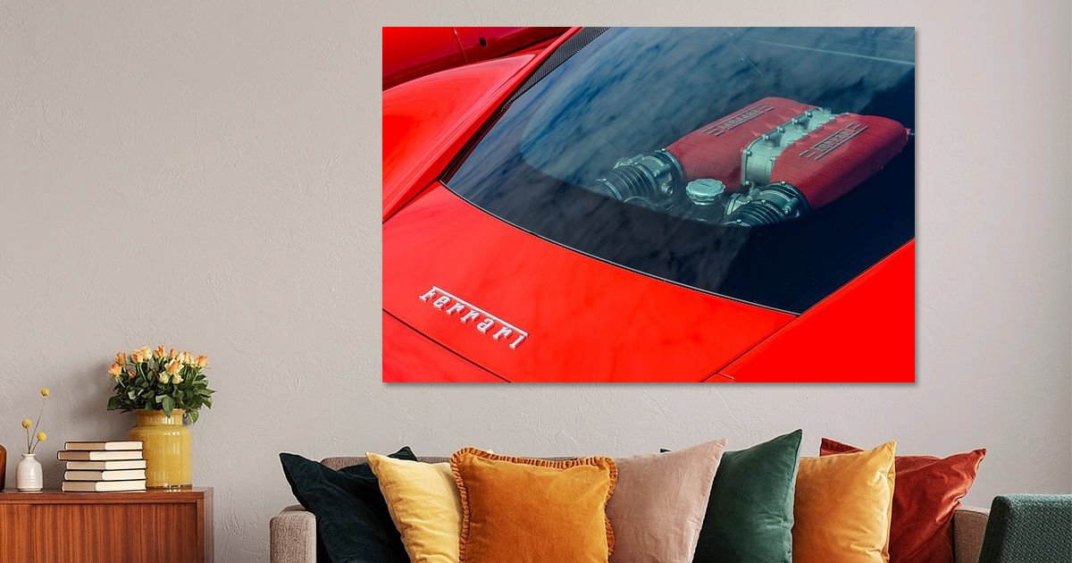 Ferrari V8 engine visible through the rear glas on a red Ferrari 458 ...