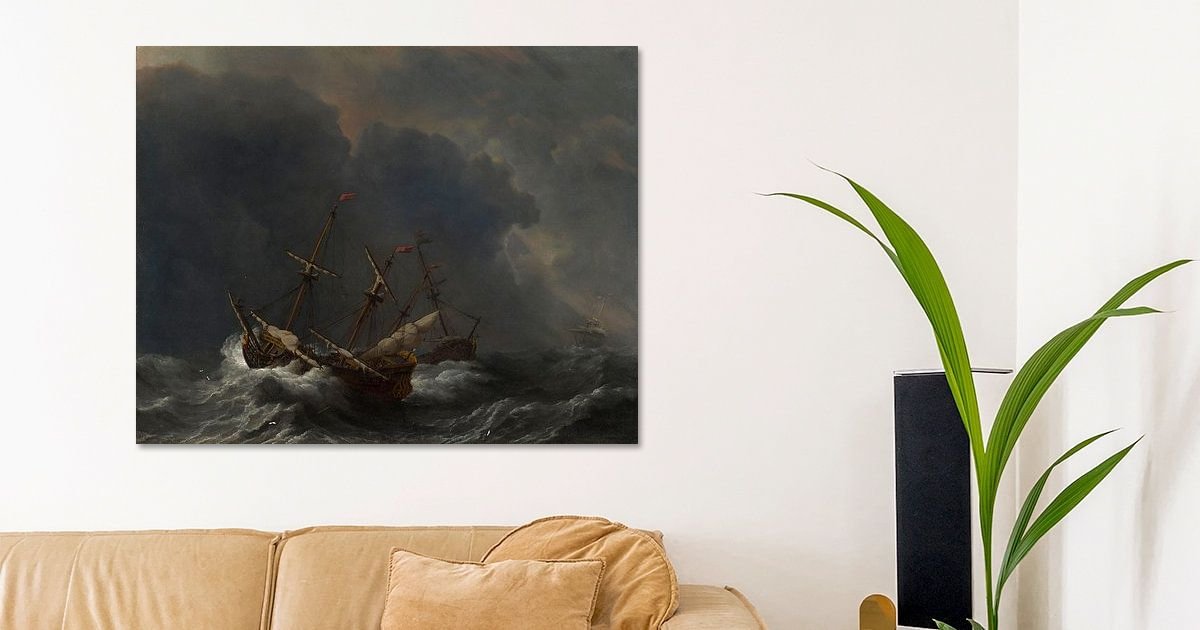 Three Ships in a Gale, Willem van de Velde on canvas, poster, wallpaper ...