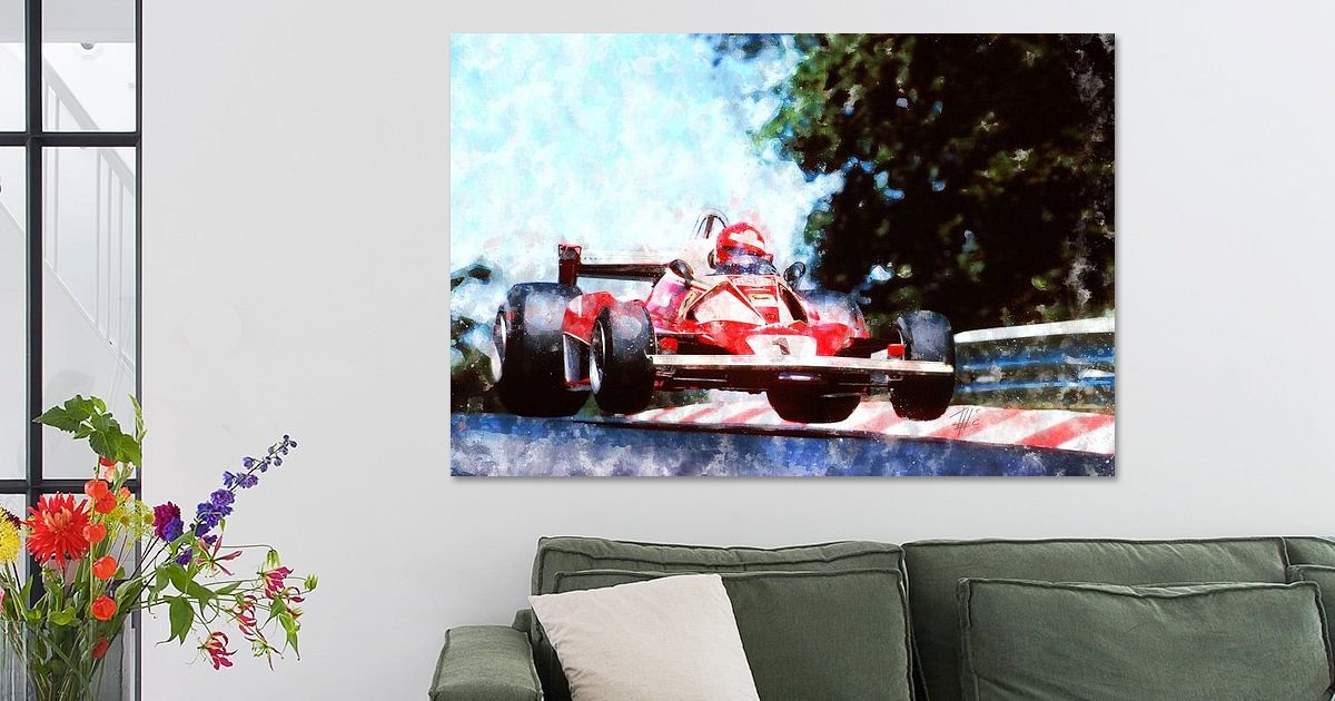 Niki Lauda, Ferrari Jump van Theodor Decker op canvas, behang en meer