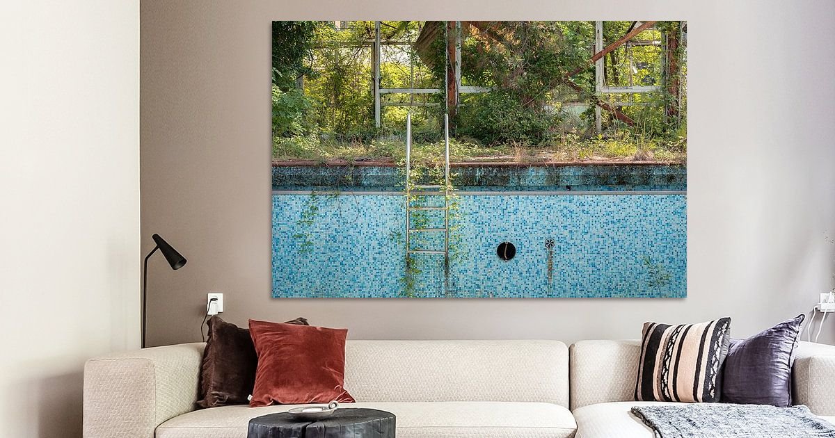 The ladder of a dilapidated swimming pool by Perry Wiertz on canvas ...