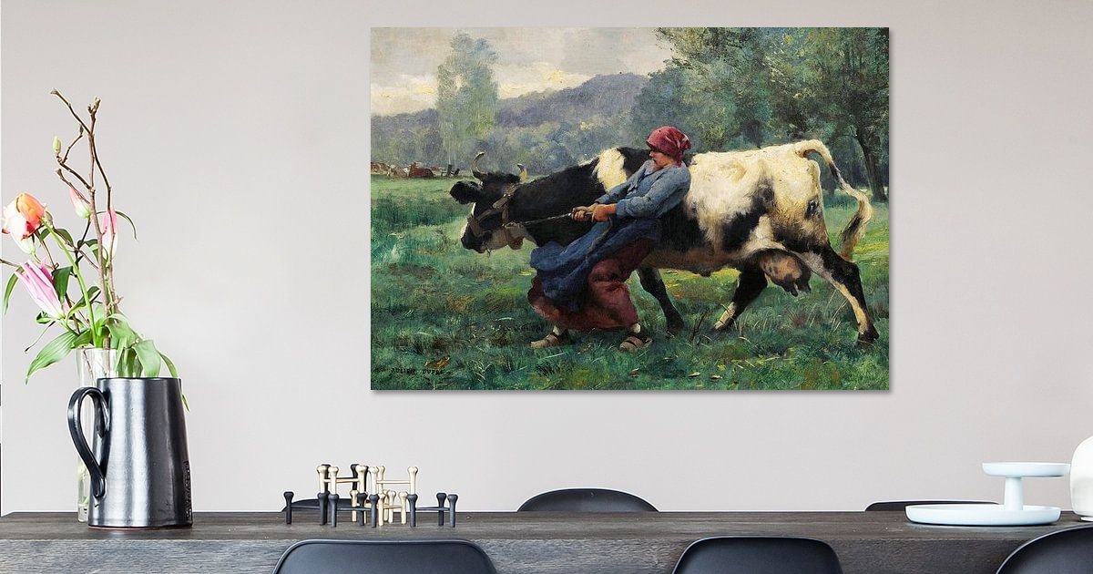Julien Dupré~The stubborn cow. on canvas, poster, wallpaper and more