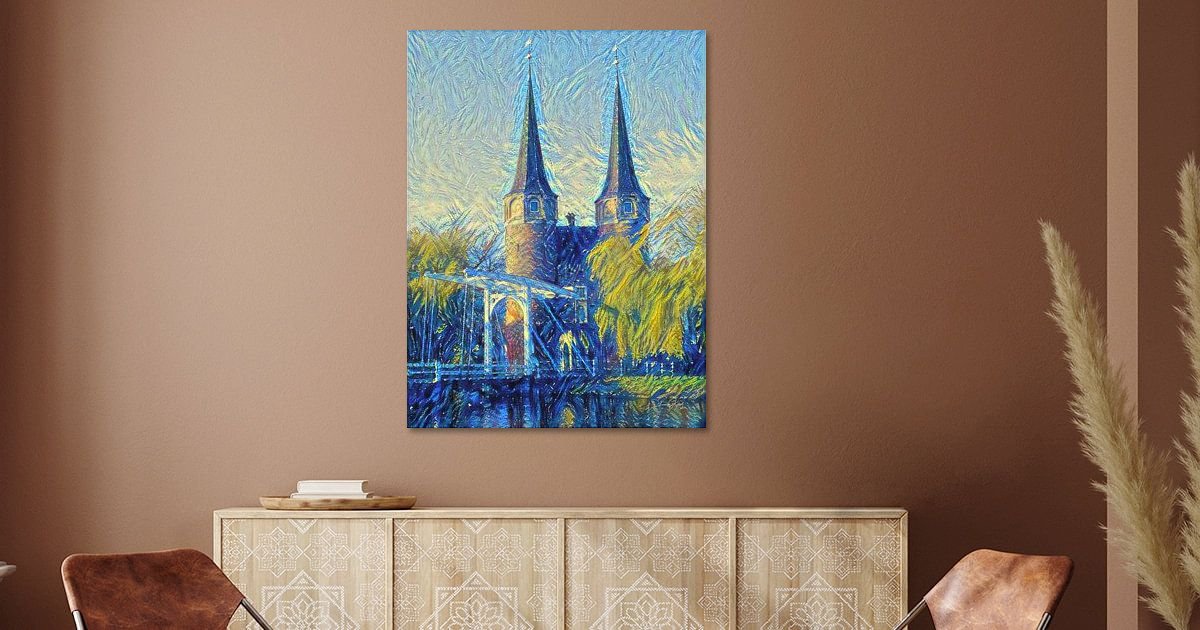 Oostpoort Delft dans le style de Van Gogh par l'artiste Slimme Kunst.nl