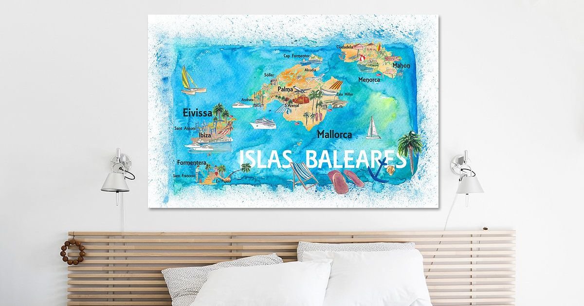 Balearic Islands Illustrated Travel Map with Majorca Ibiza Menorca ...