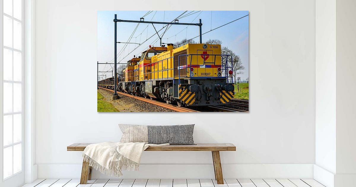 Freight train locomotive front view on a railroad track by Sjoerd van ...