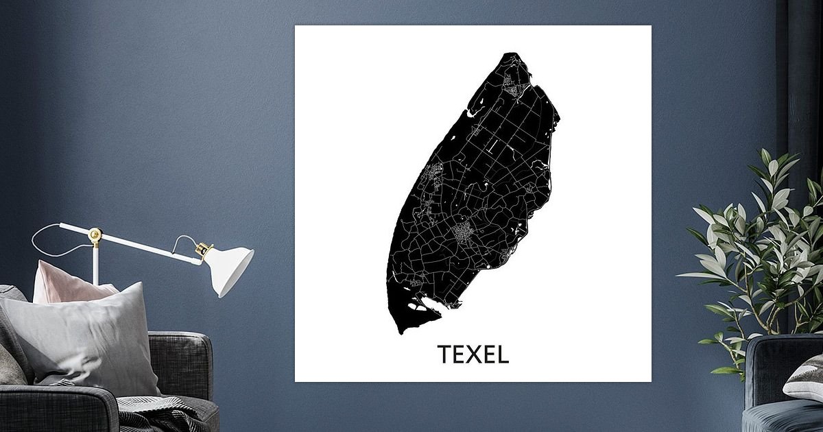 Texel Map | Black and white | Wall Circle by WorldMapShop on canvas ...