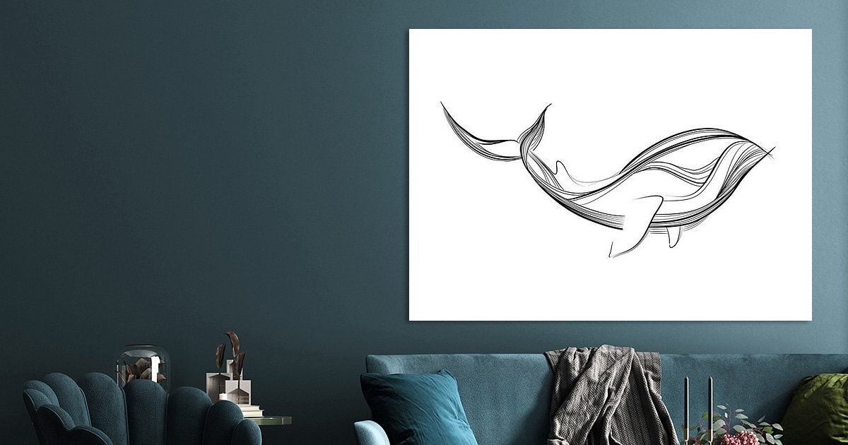 Poster Walvis - zwart wit - fine lines - kinderkamer van Studio Tosca ...