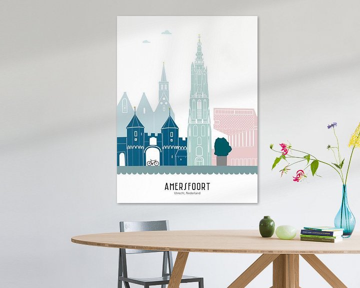 Skyline illustratie stad Amersfoort in kleur van Mevrouw Emmer op ...
