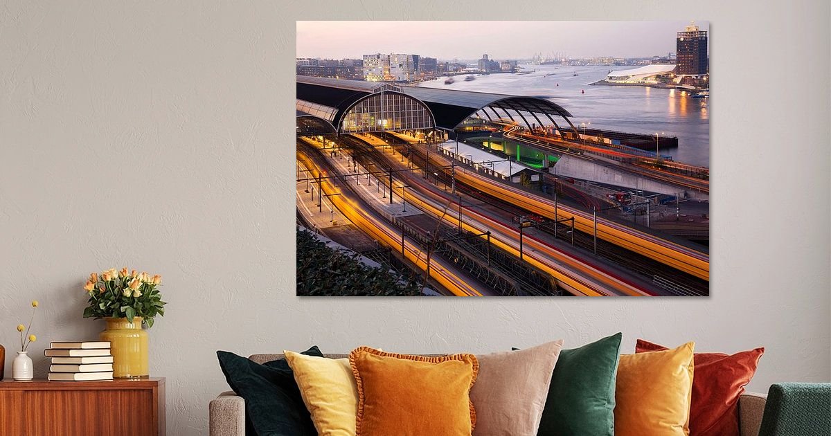 Centraal Station Amsterdam van bovenaf van Rob van Esch op canvas ...