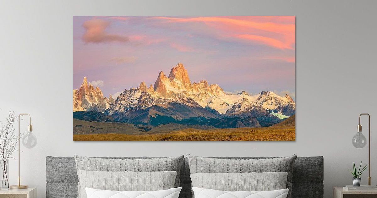Fitz Roy berg bij zonsopgang van Dieter Meyrl op canvas, behang en meer