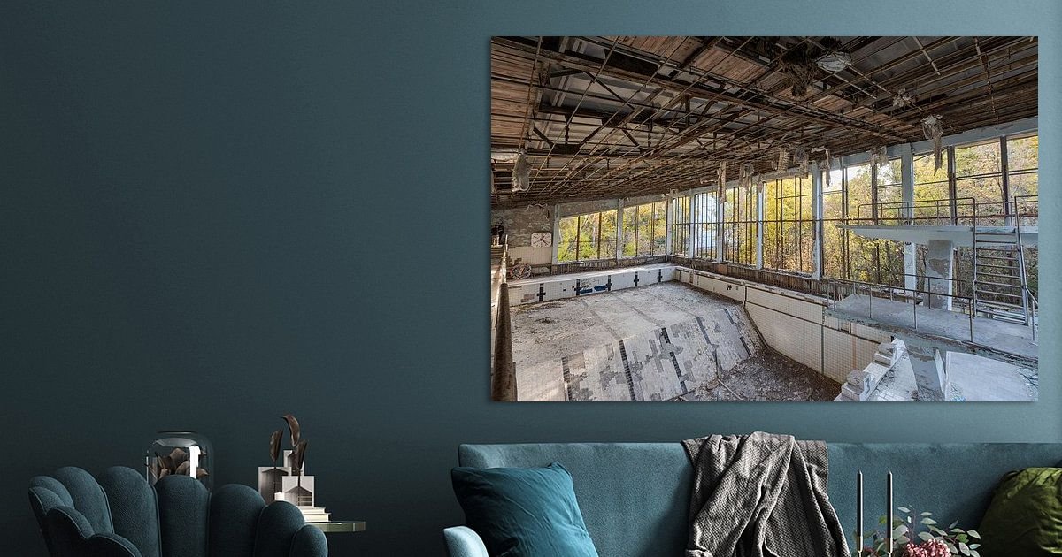 Diving pool in the swimming pool of the ghost town Prypyat near ...