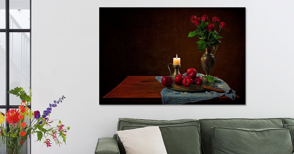 Stilleven: Pruimen op een tinnen bord van Carola Schellekens op canvas ...