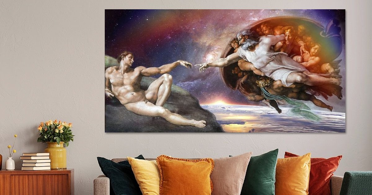 De schepping van Adam van Moonheart Artworks op canvas, behang en meer