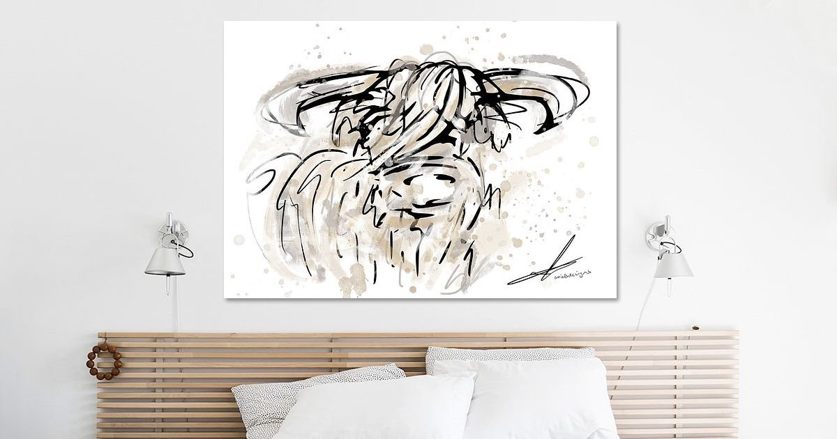 Scottish Highlander watercolor and pencil drawing - modern artwork in ...