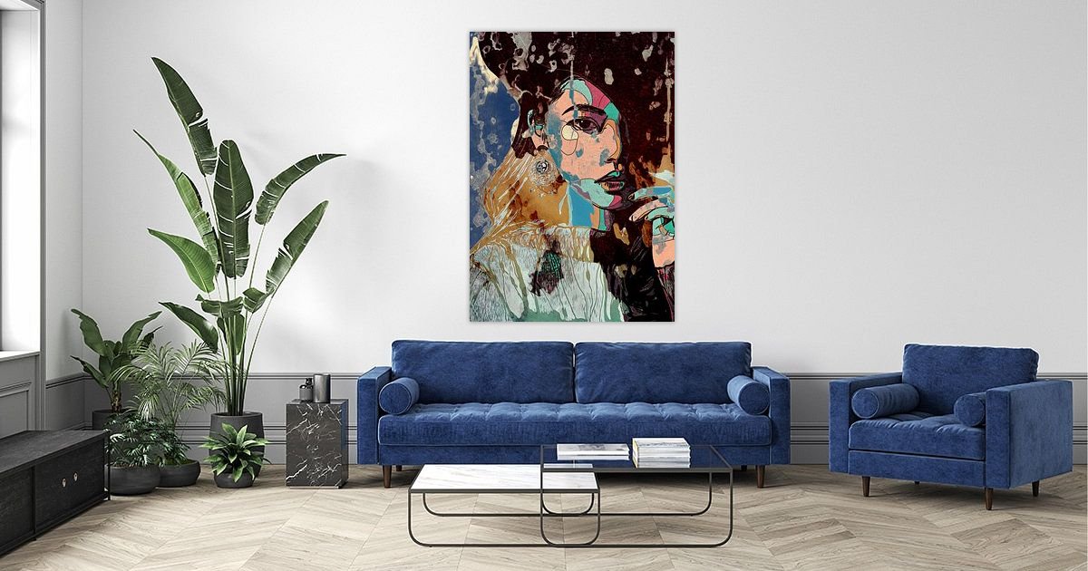 Paperdreams | visage de femme en technique mixte, dessin au trait avec ...