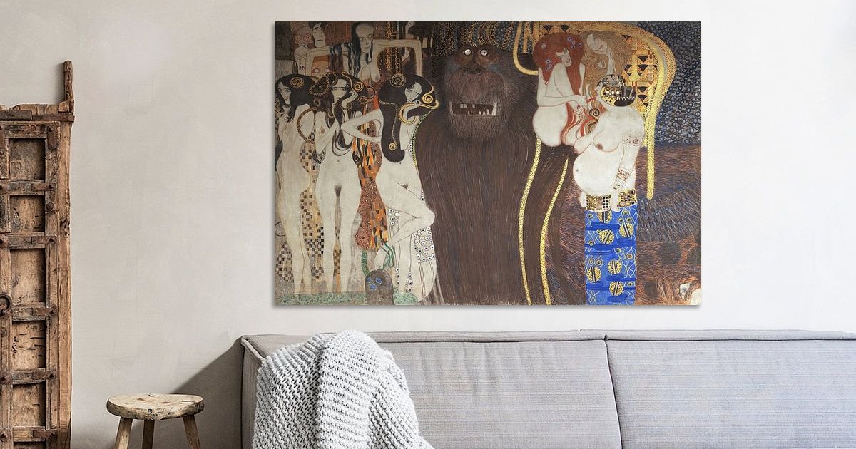 Beethoven Fries: "De Vijandige Machten", Gustav Klimt op canvas, behang ...