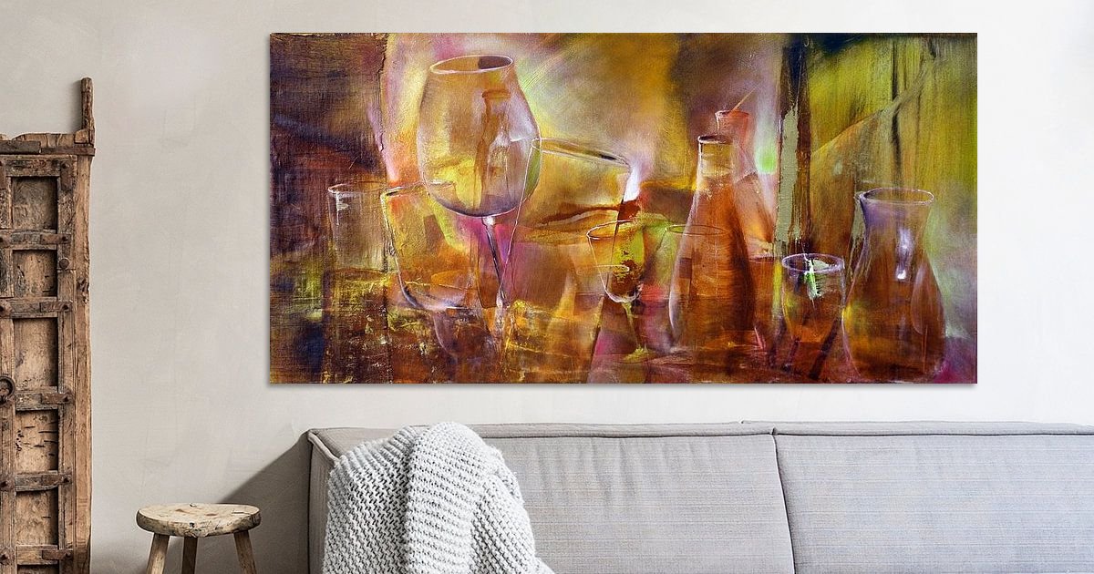 Feest: flessen en glazen in rood en goud van Annette Schmucker op ...