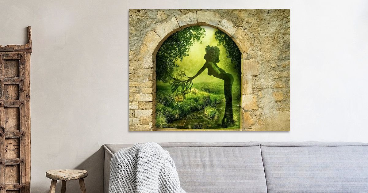 Mooie Nimf (mythisch wezen) kunst op canvas, behang en meer